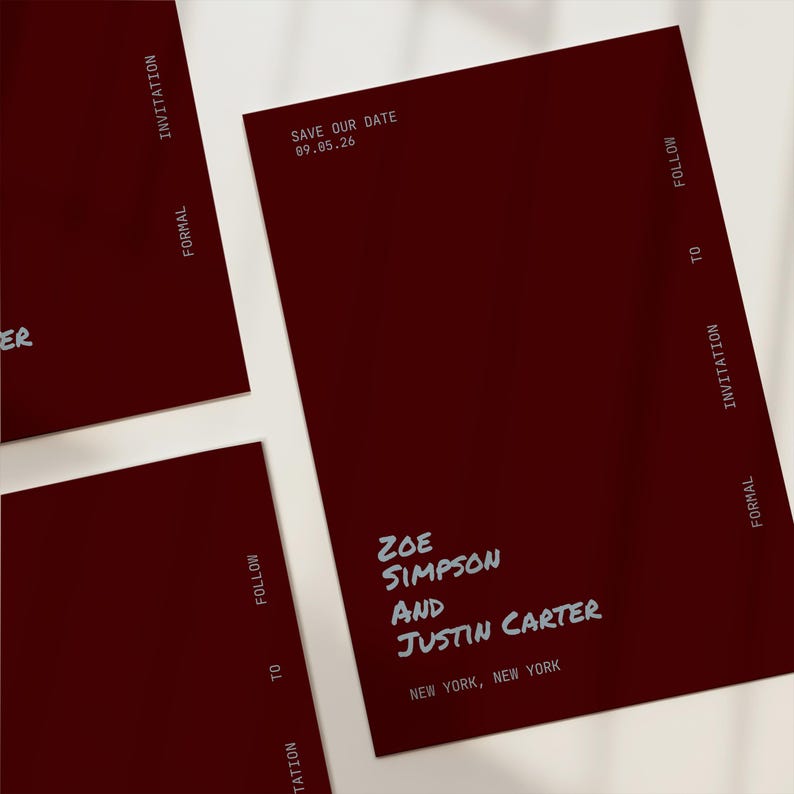 Invitation « Réservez la date » bleue | Modèle Canva géométrique et ...