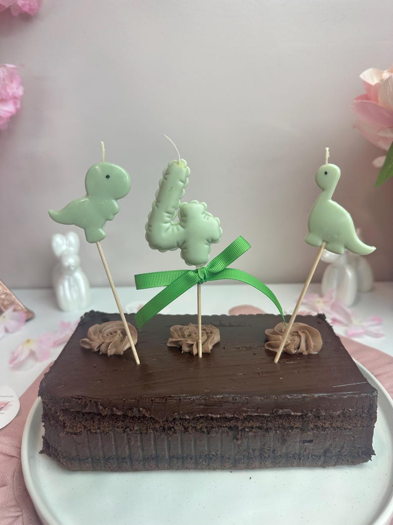 Dinosaur Birthday Candles, Number Candle, Handmade Cake Toppers, Dino ...