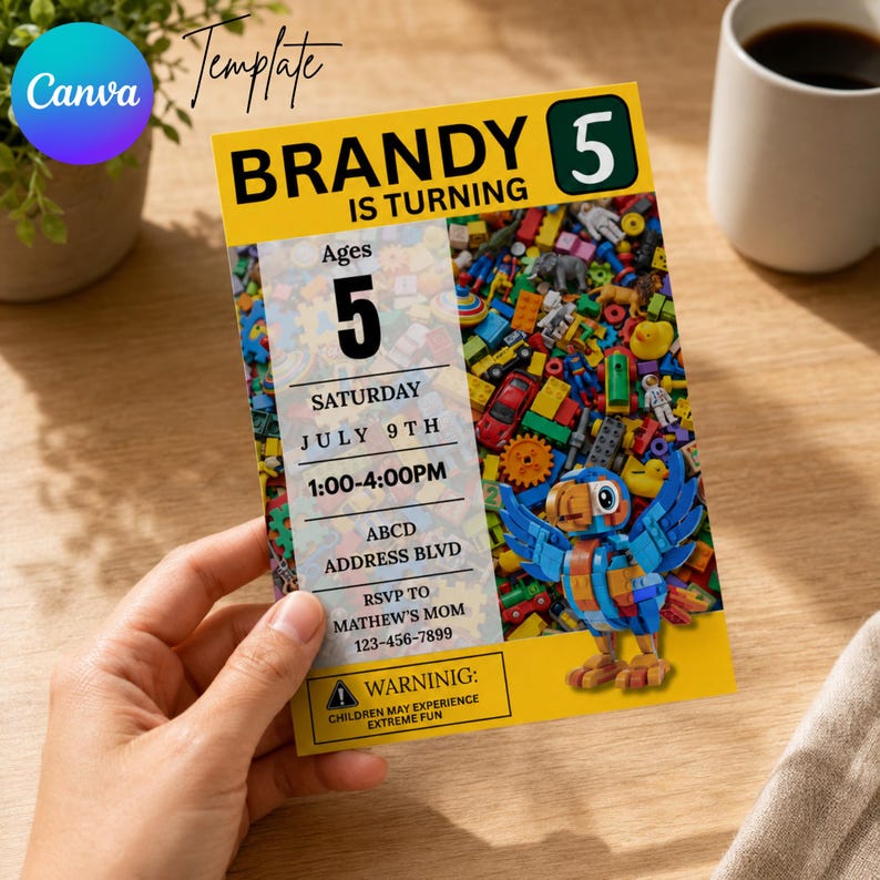 Buy Building Block Birthday Invitation, Editable Canva Kids Party ...
