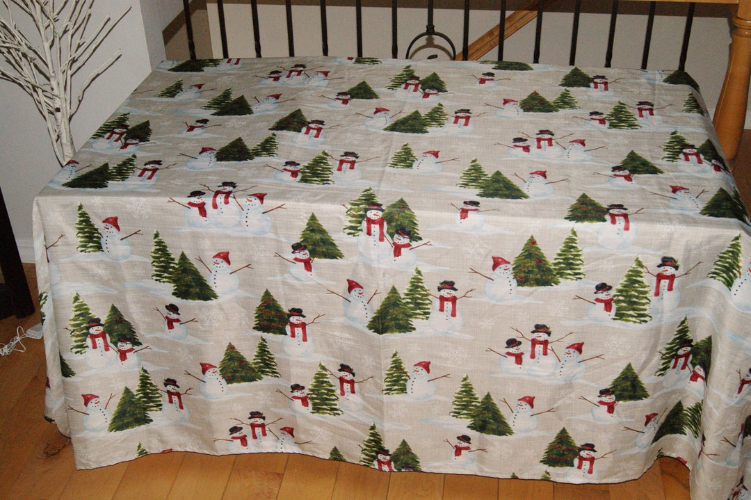 Vtg Snowman Tablecloth 60 X 120 Christmas Holiday Table Cloth by St ...