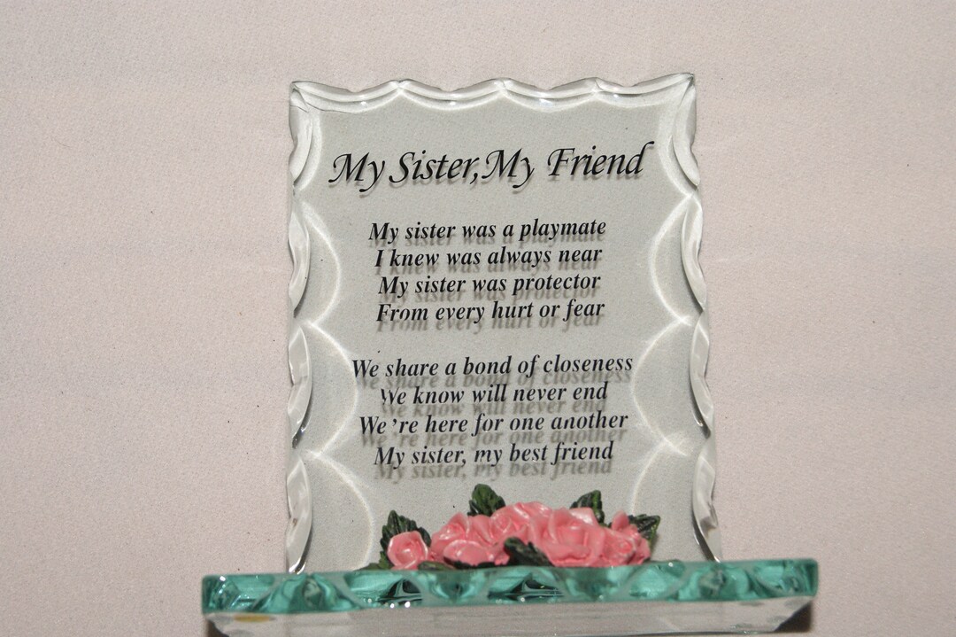 My Sister, My Friend - Green Tinted Glass Plaque - Etsy