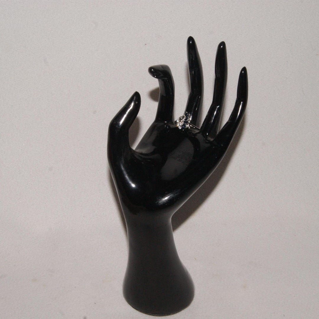 Black Ceramic Hand With Open Fingers Jewelry Ring Holder 8 7/8 Tall Mid ...