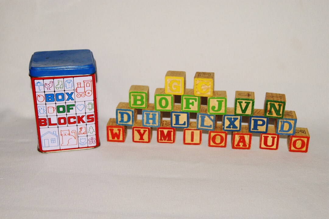 Vintage Wood Alphabet Blocks in Tin Box Box of Blocks - Etsy