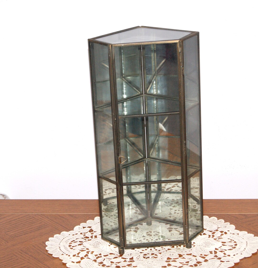 Corner Glass & Brass Display Case - 3 Tier - 13 1/4" Tall - Etsy