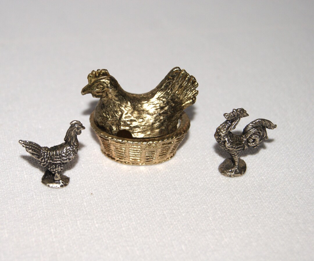 Miniature Brass Hen on Nest - Miniature Metal Hen & Rooster - Etsy