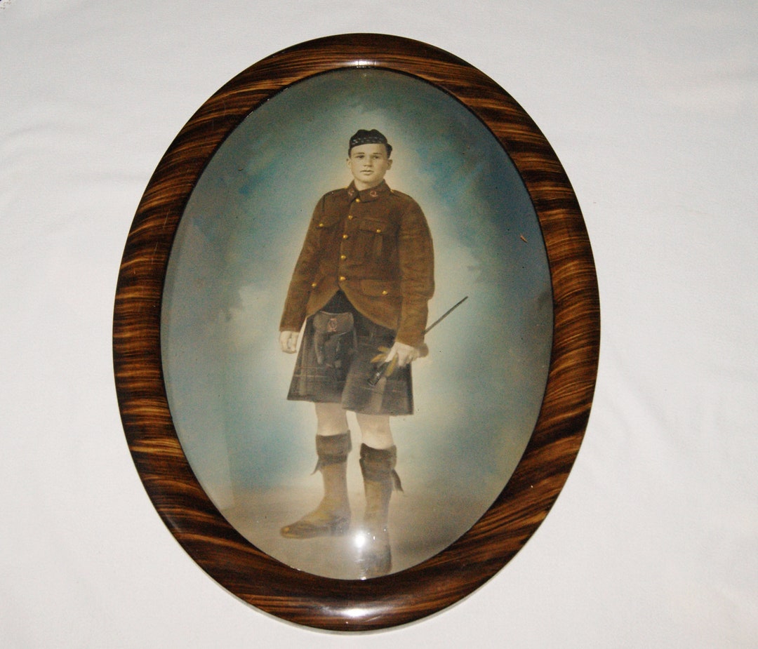 Antique Large Oval Portrait of Young Man in Kilt Uniform in Tiger Wood ...