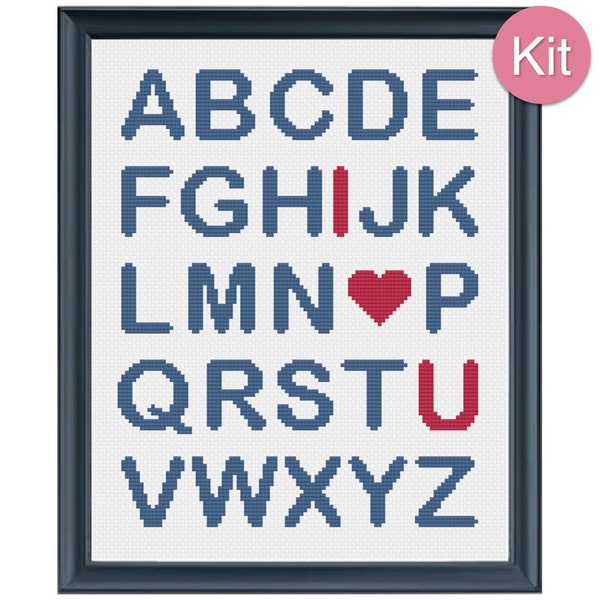 Cross Stitch Pattern, I Heart You Alphabet, I Love You, Nursery Decor ...