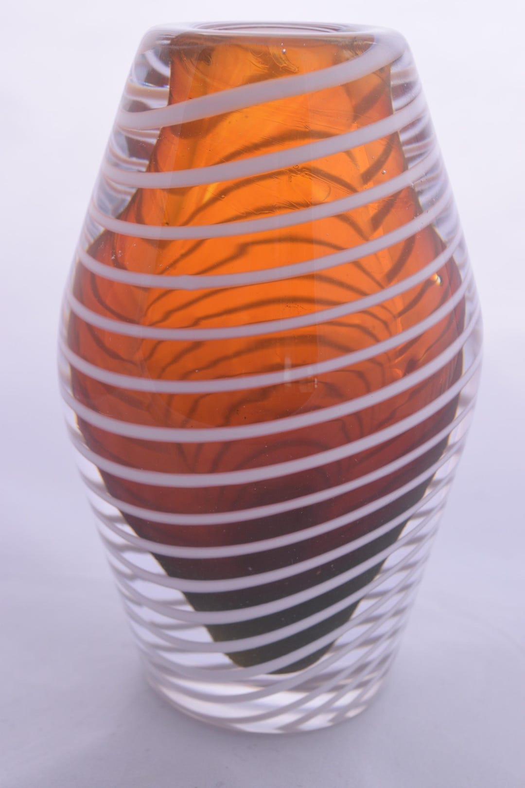 Handblown Biconical Glass Bud Vase in Gold Topaz With White Spiral ...