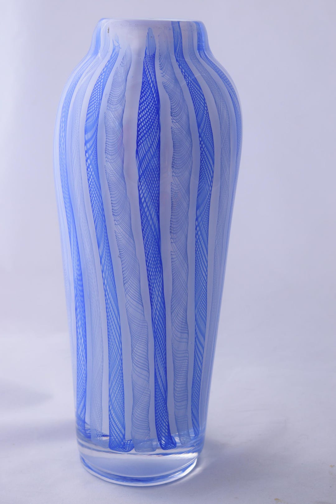 Handblown White Glass Vase With Blue and Lilac latticinio Vertical ...