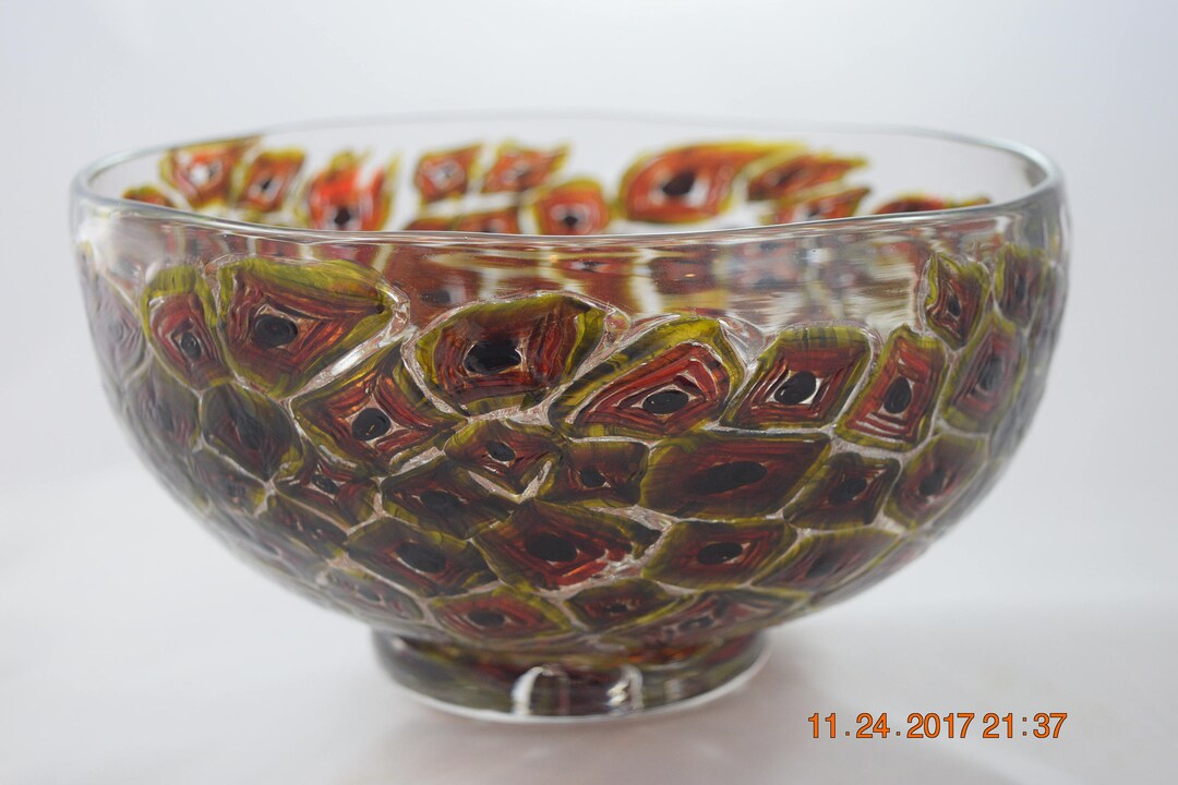 Handblown Glass Bowl of Red-brown Murrini - Etsy