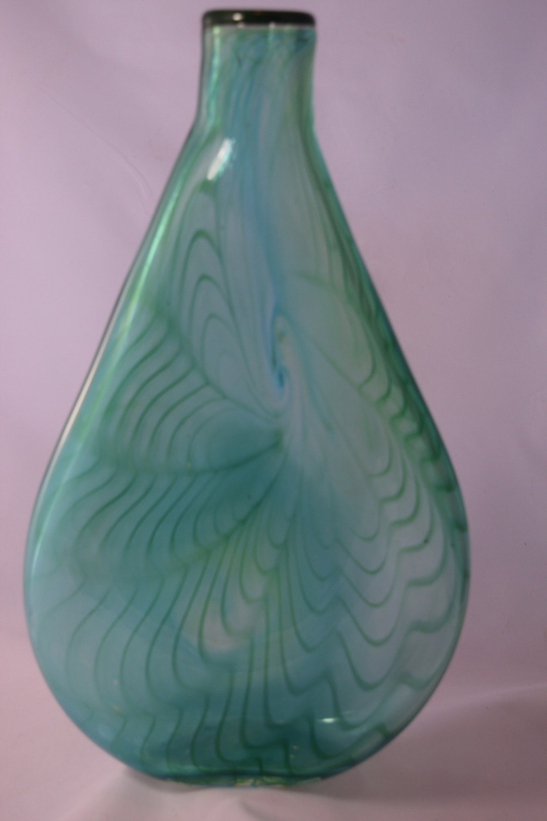 Handblown Glass Aqua/pale Green Flattened Teardrop Vase - Etsy
