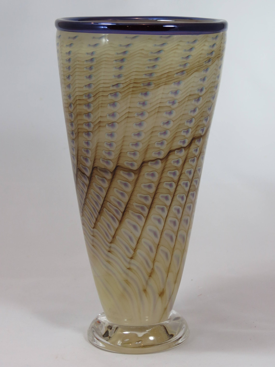 Handblown Tan Glass Vase With Distinctive Pattern and Iridscent Purple ...