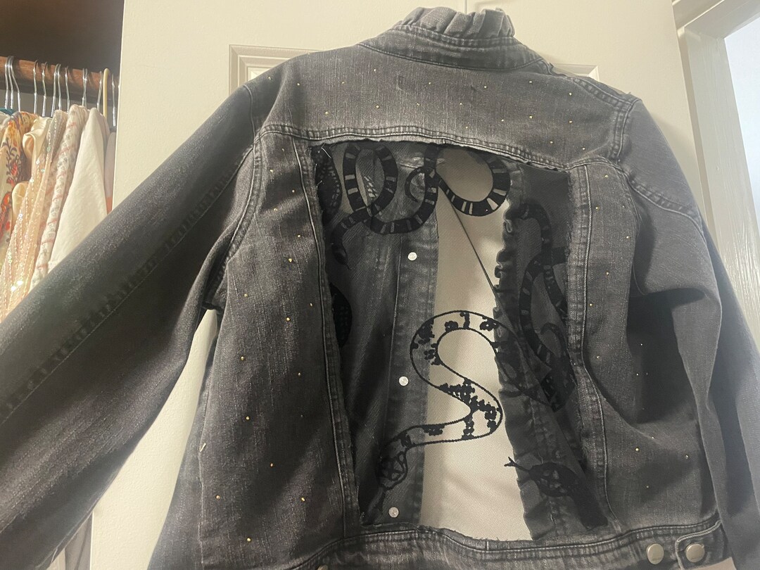 Black Denim Jacket With Sheer Velvet Snakes - Etsy