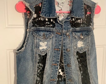 Custom Jean Jacket With Skull & Crossbone Lace - Etsy