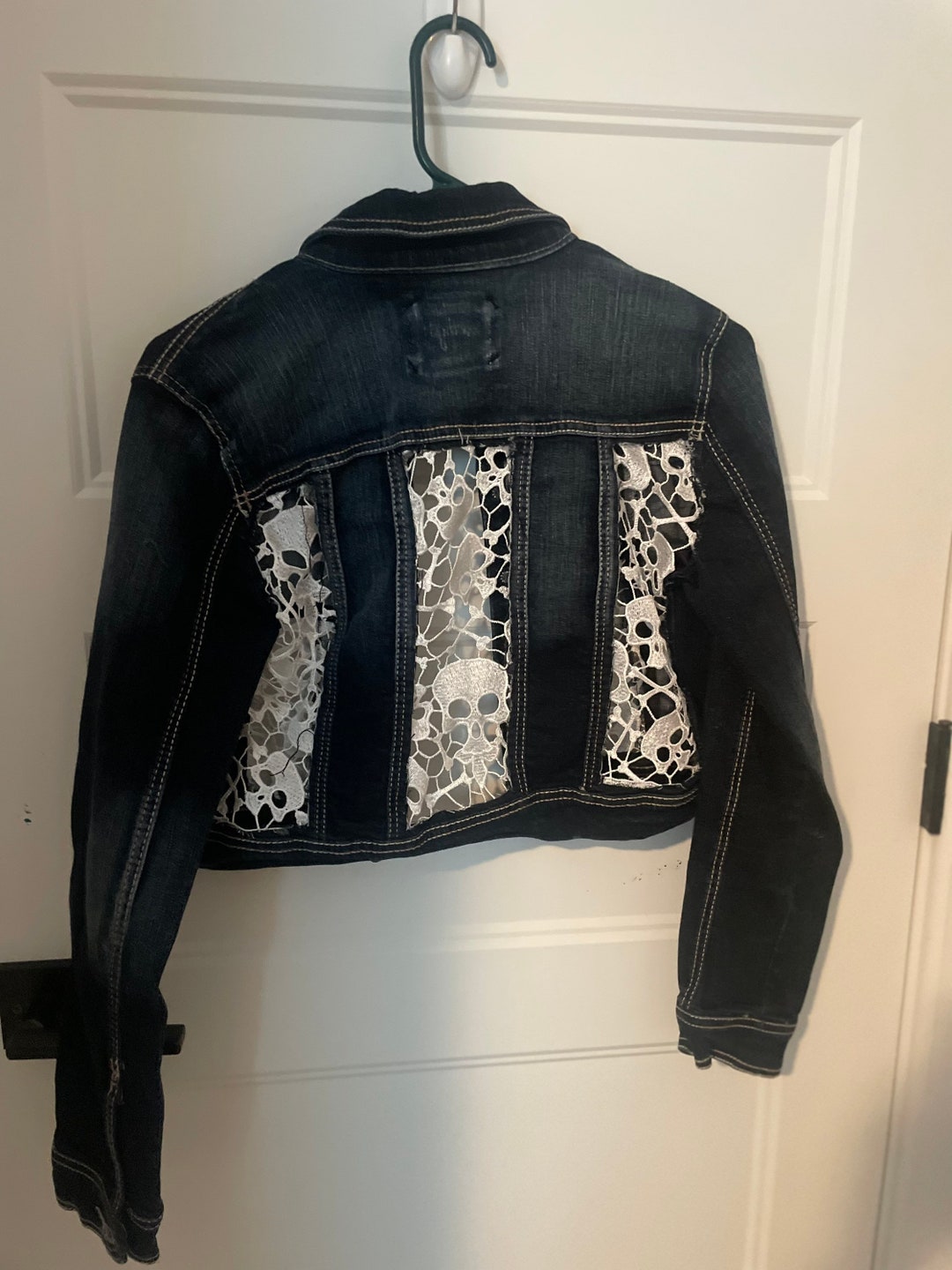 Custom Jean Jacket With Skull & Crossbone Lace - Etsy