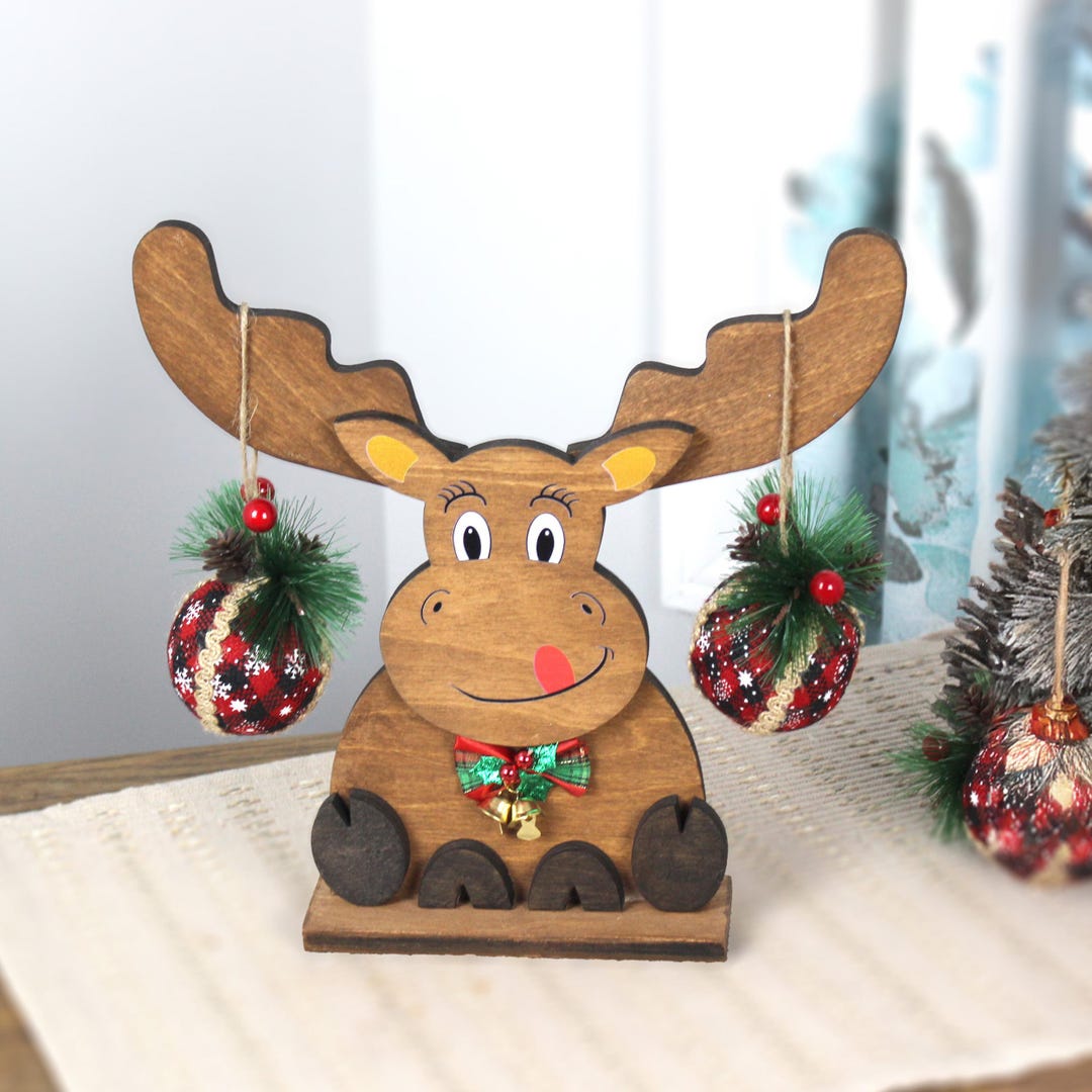 Rustic Wooden Moose, Modern Christmas Farmhouse Decor, Fireplace Mantel ...