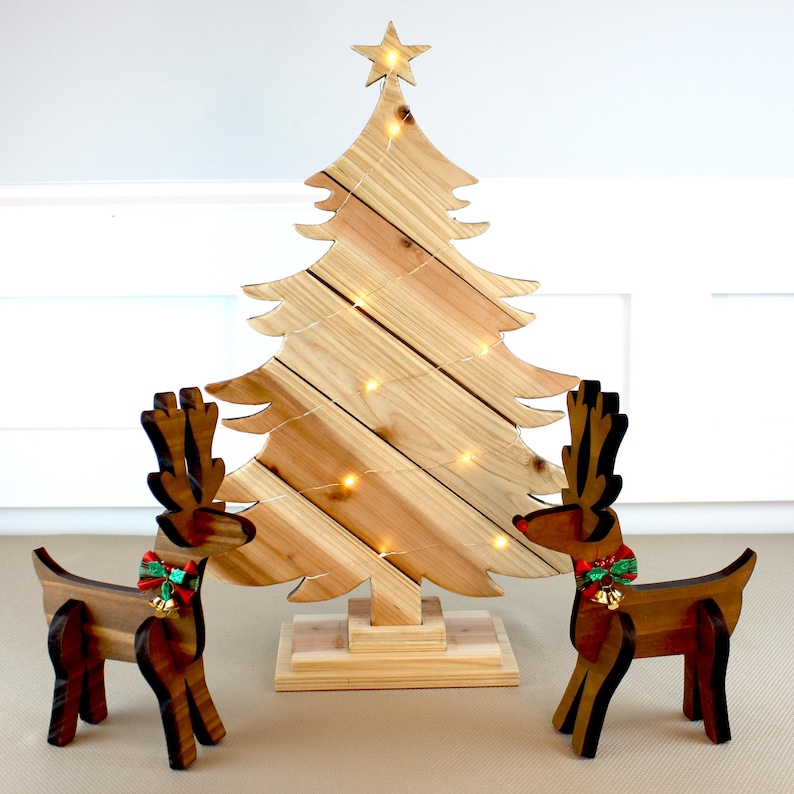 Rustic Natural Wood Christmas Tree With Fairy Lights, Farmhouse ...