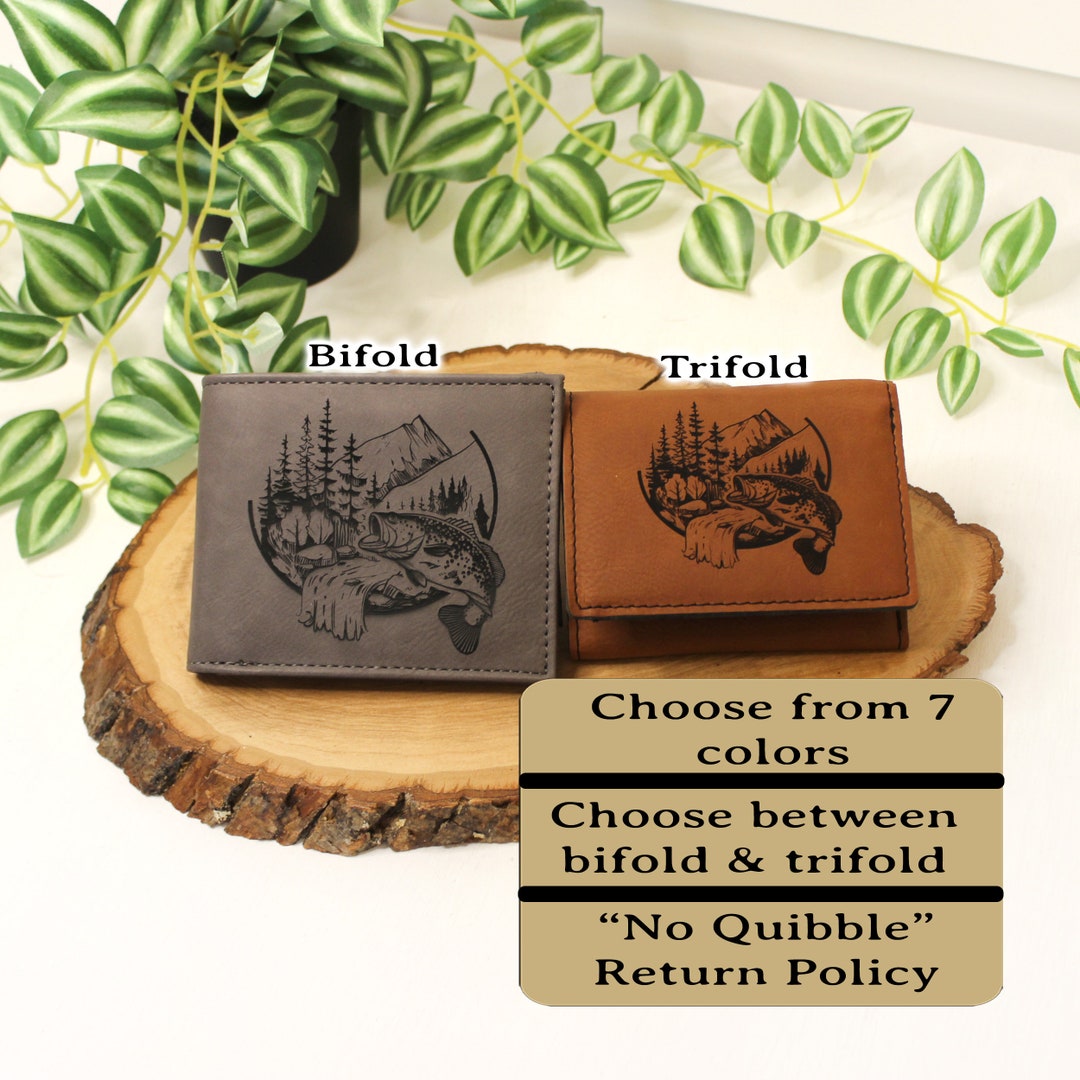 Men's Leather Bifold/trifold Fishing Wallet. Perfect Fisherman's Gift ...