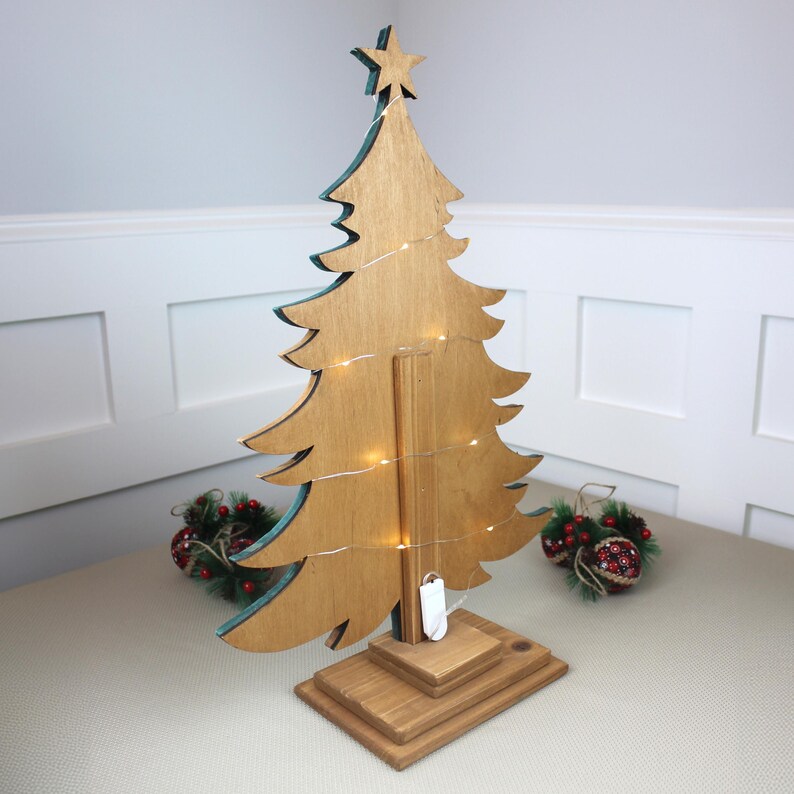 Rustic Natural Wood Christmas Tree With Fairy Lights, Farmhouse ...