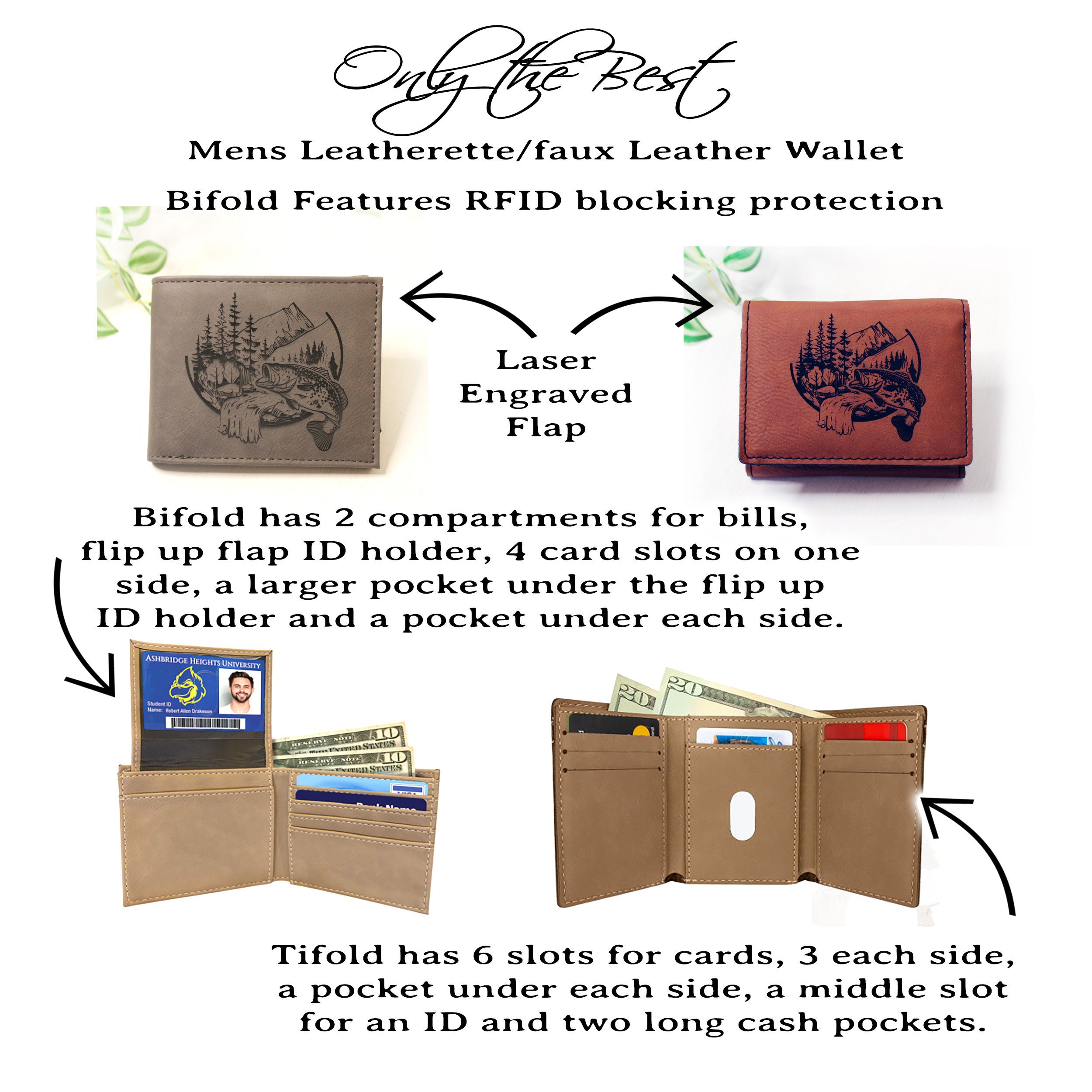 Men's Leather Bifold/trifold Fishing Wallet. Perfect Fisherman's Gift ...