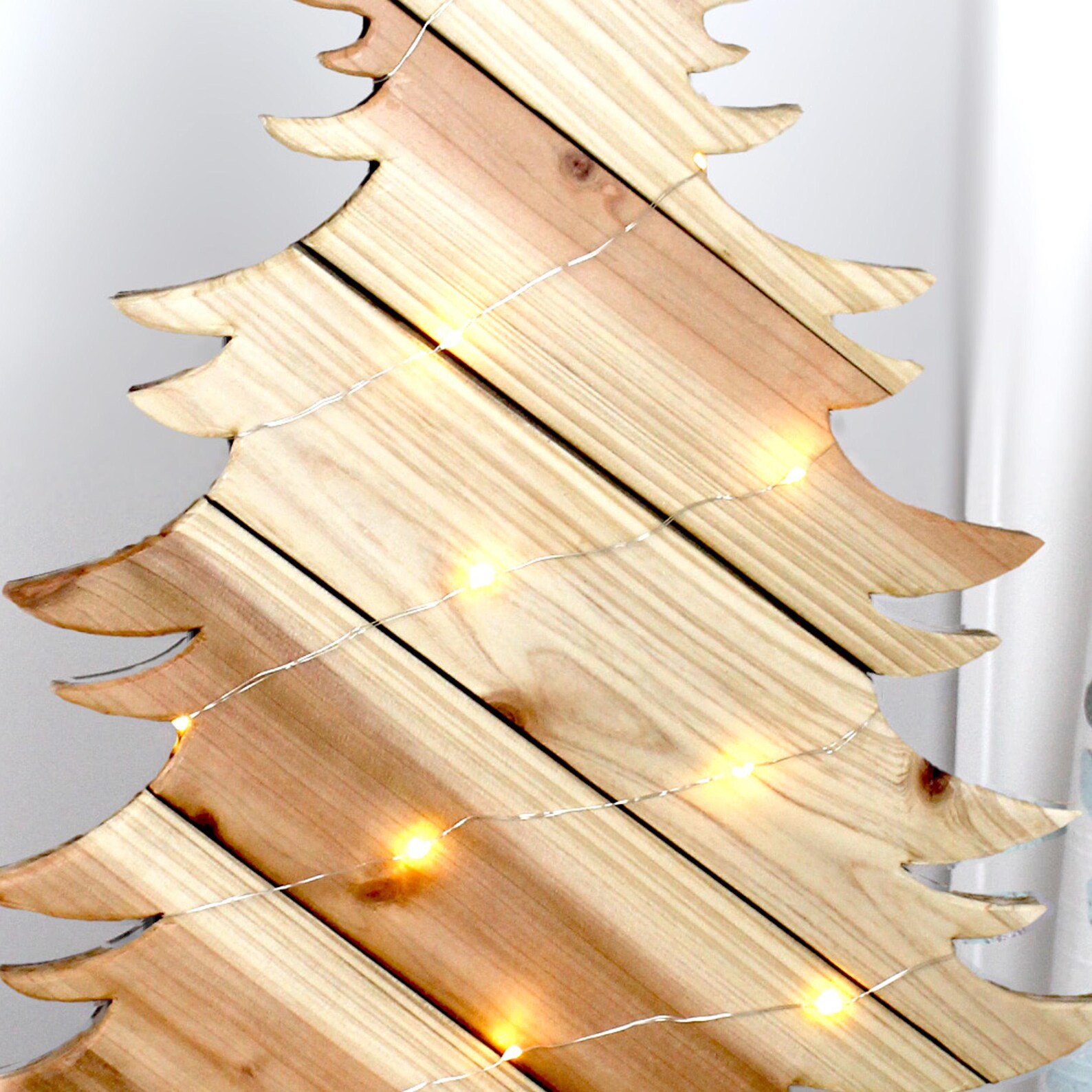 Rustic Natural Wood Christmas Tree With Fairy Lights, Farmhouse ...