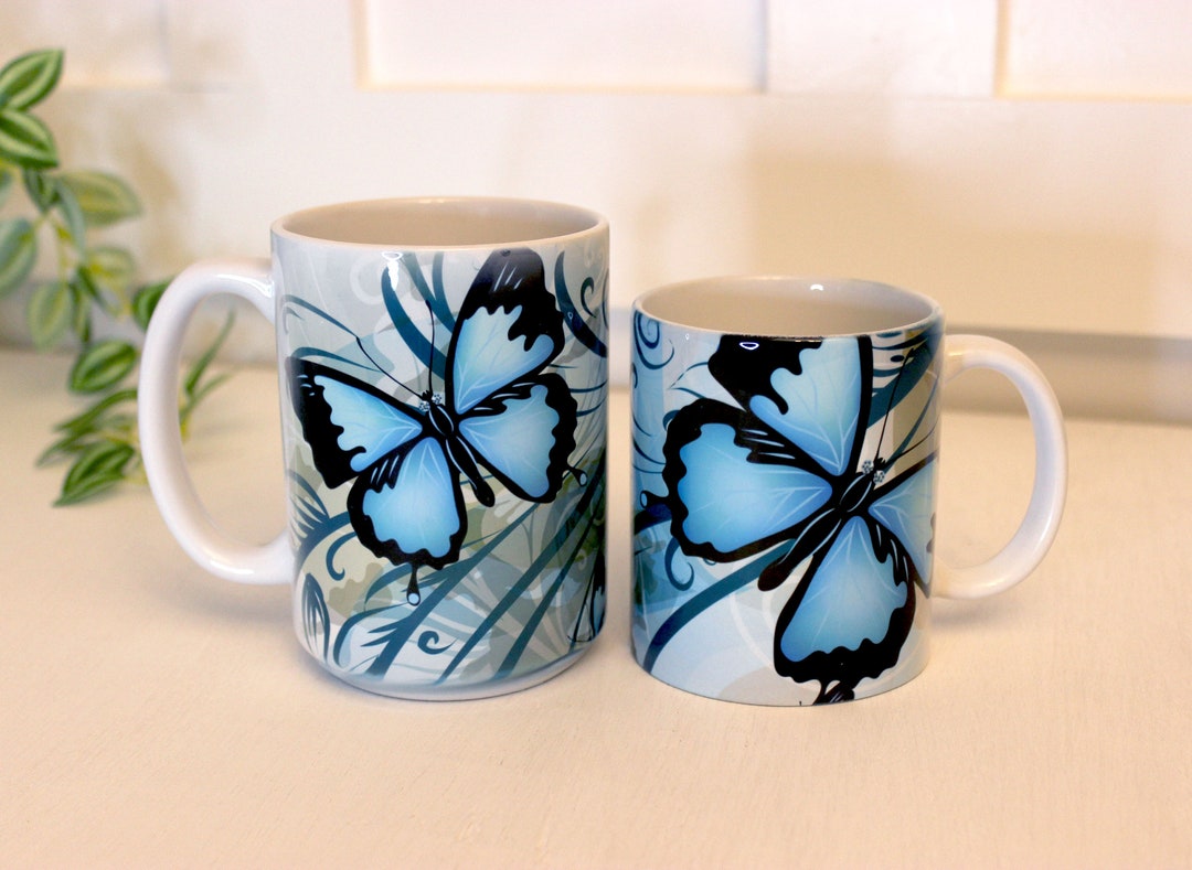 Artistic Blue Butterfly Coffee Mugs Come in 15 Oz or 11 Oz - Etsy