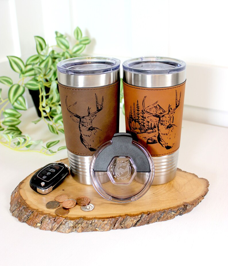 Engraved Deer in the Mountains or Deer Head on Leather Wrapped - Etsy