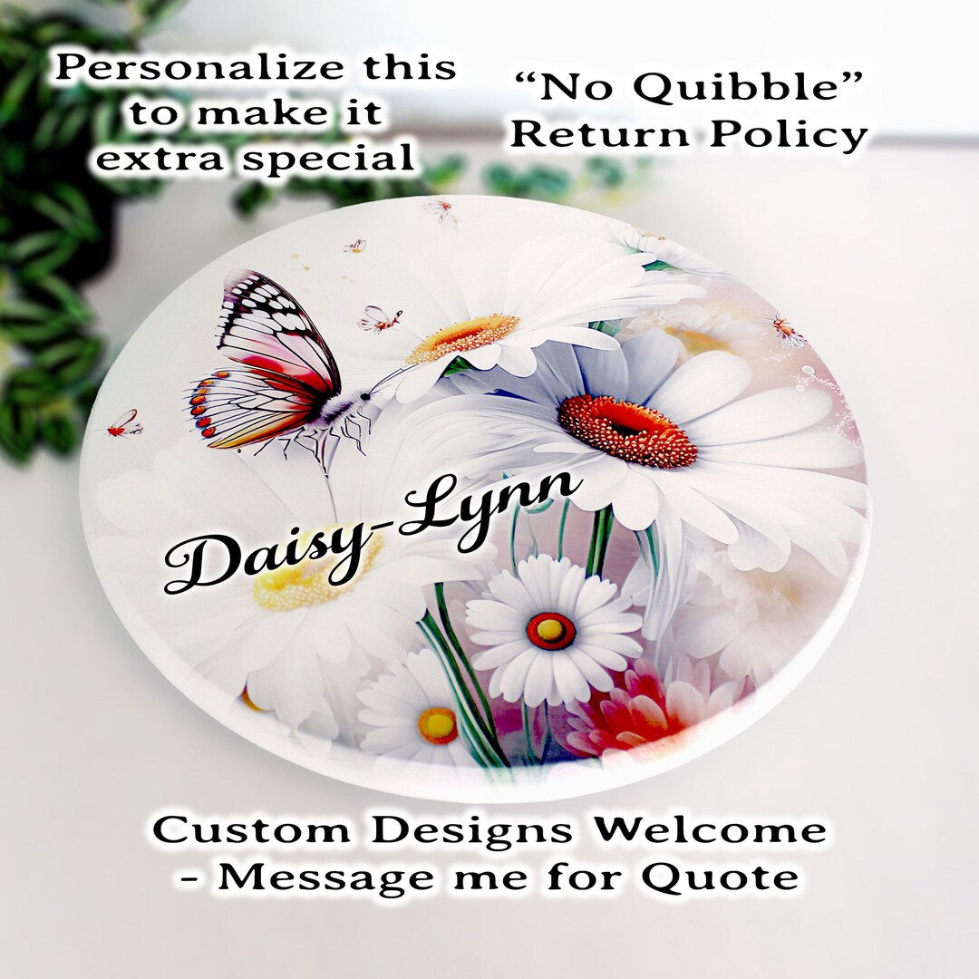 Custom Daisies & Butterflies Decorate This Round Wood Lazy Susan ...