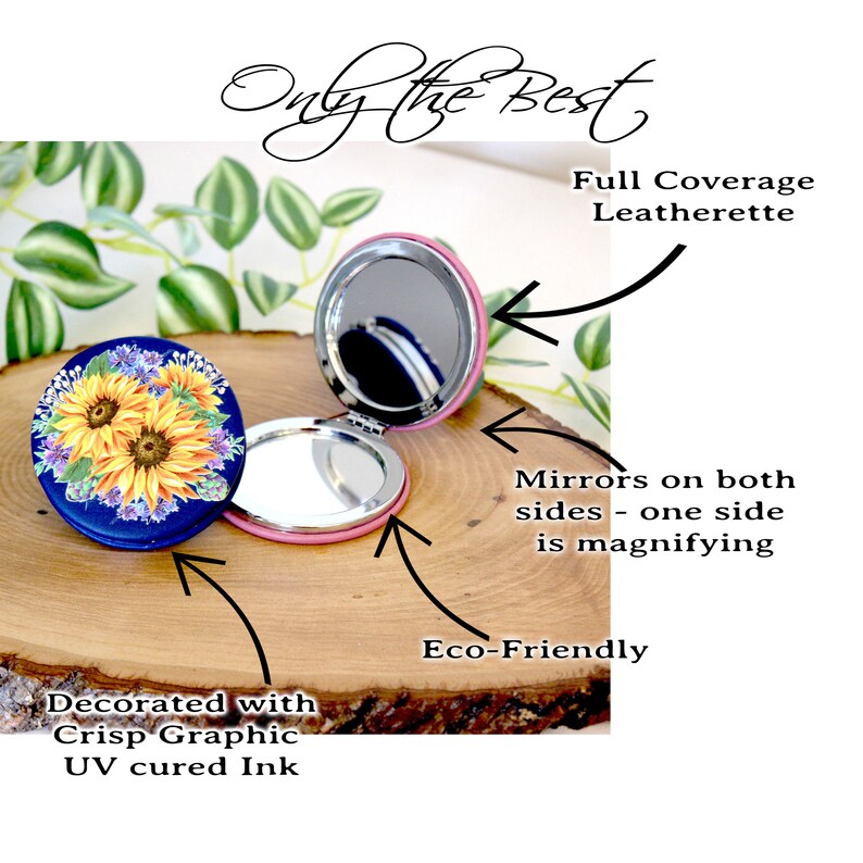 UV Decorated Sunflower & Cornflowers Leatherette Women's Compact Mirror ...