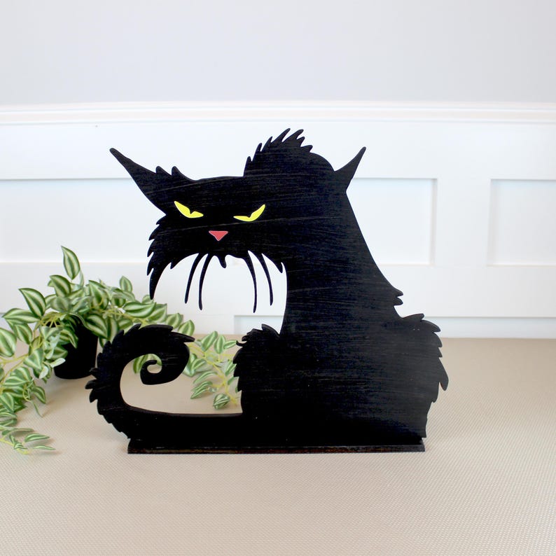 Handcrafted Rustic Farmhouse Wooden Pumpkin and Black Cat, Fall Decor ...