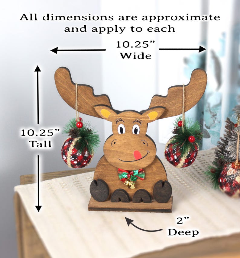 Rustic Wooden Moose, Modern Christmas Farmhouse Decor, Fireplace Mantel ...