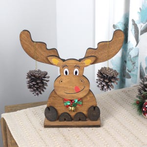 Rustic Wooden Moose, Modern Christmas Farmhouse Decor, Fireplace Mantel ...