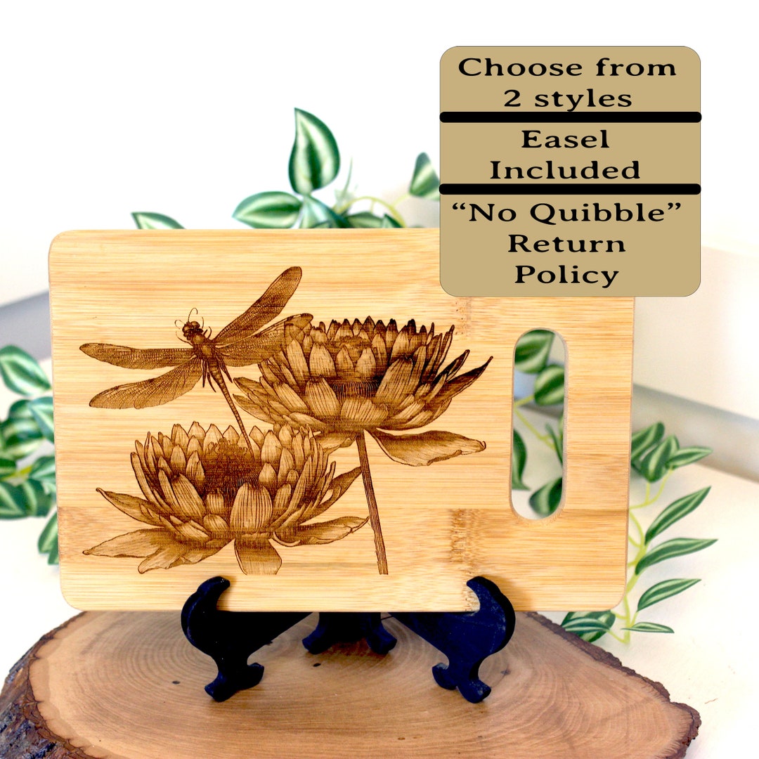 Artistic Dragonfly With Lotus Flowers Engraved on Bamboo Wooden Cutting ...