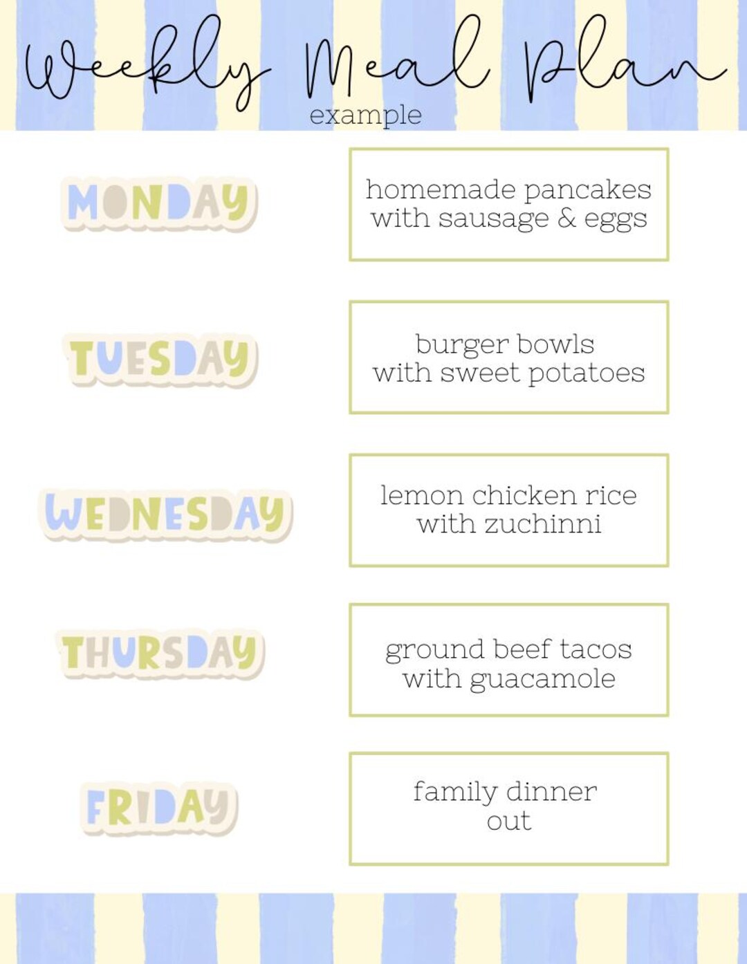 Weekly Meal Plan - Colorful - Etsy
