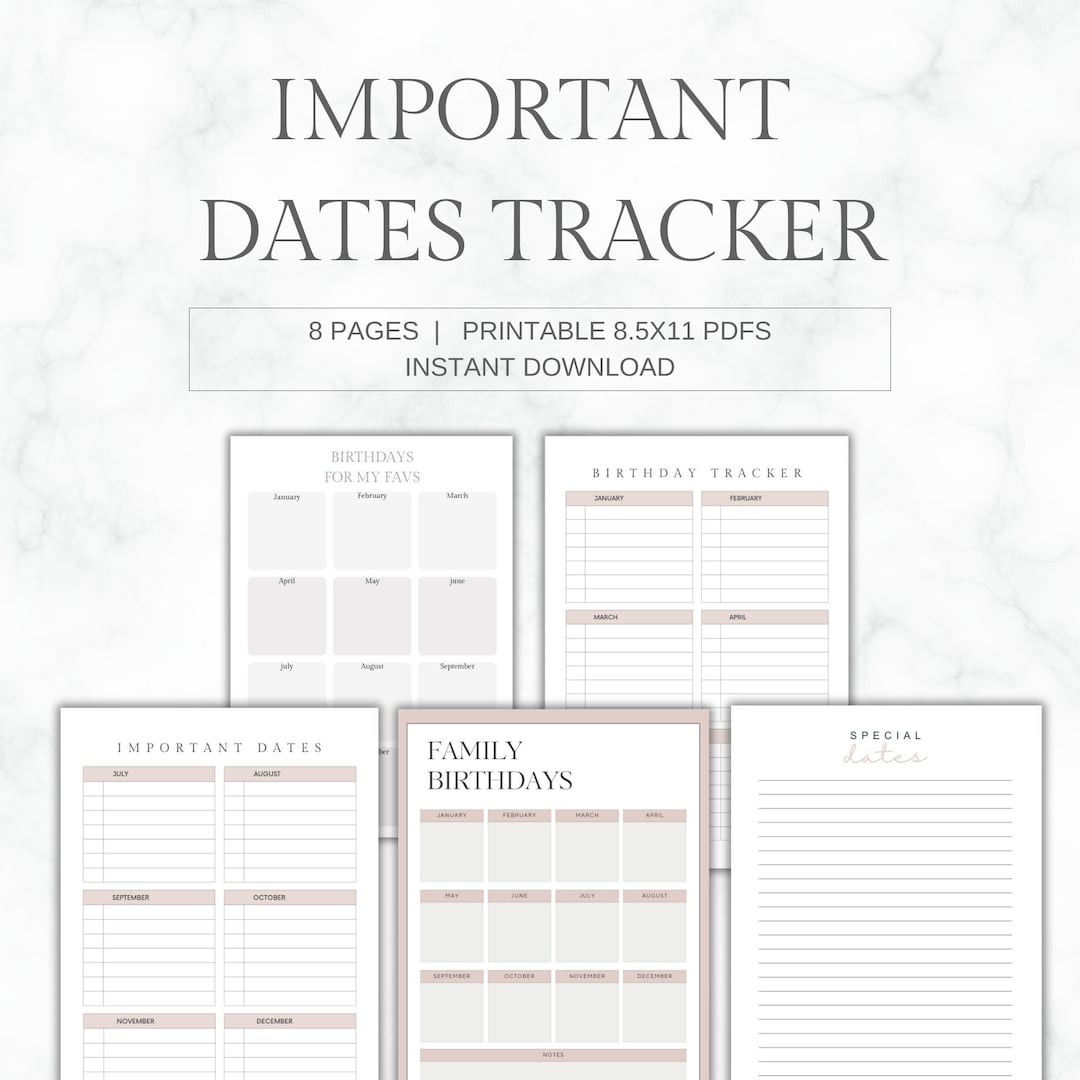 DIGITAL PRODUCT | Important Dates Printable | Birthday Tracker List ...