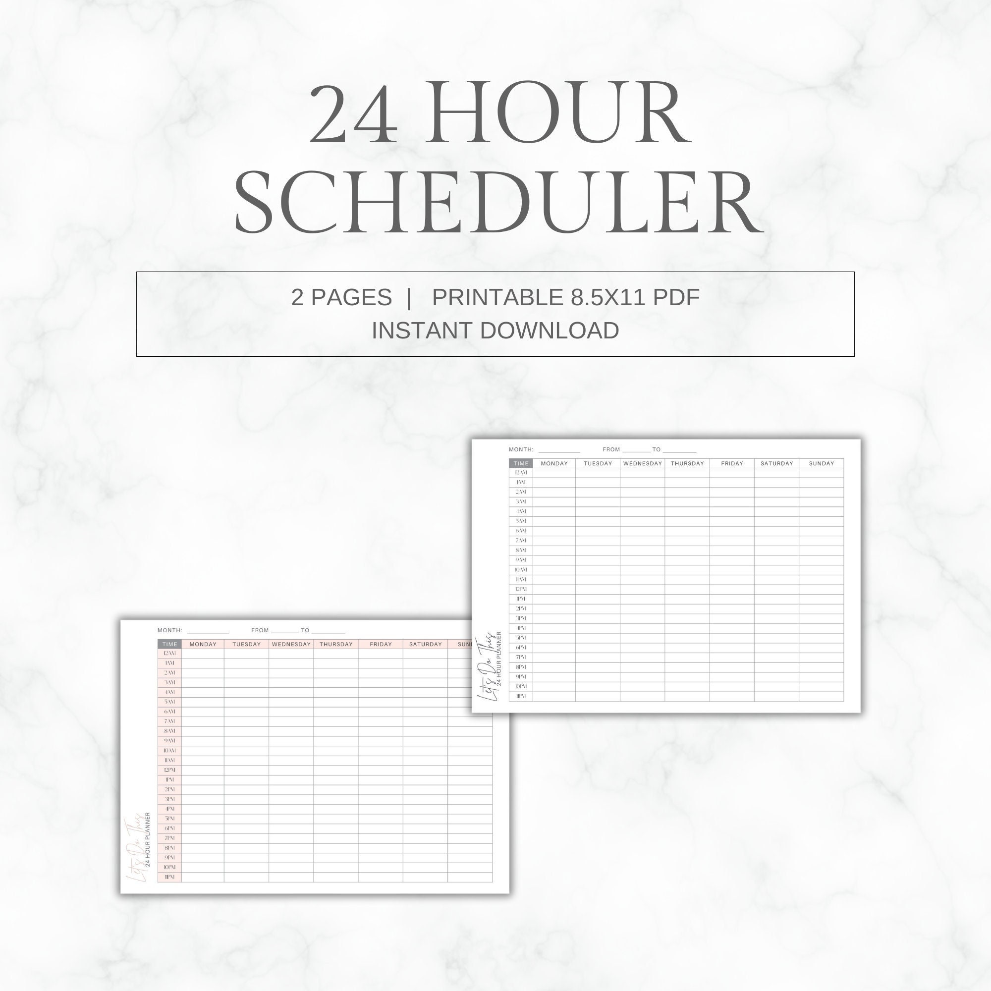 DIGITAL PRODUCT | 24 Hour Time Schedule | Productivity | Schedule ...