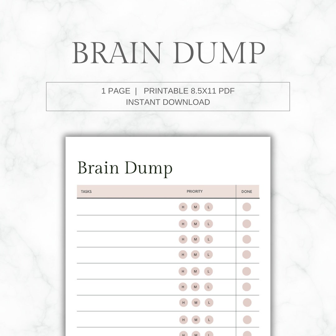 DIGITAL PRODUCT | Brain Dump Printable | Productivity Planner | Thought ...