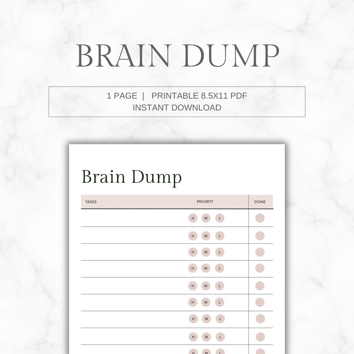 DIGITAL PRODUCT | Brain Dump Printable | Productivity Planner | Thought ...