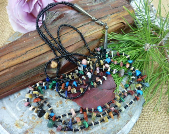 Vintage INDIAN SEED BEAD Multi Strand Stone Pawn Shell - Etsy