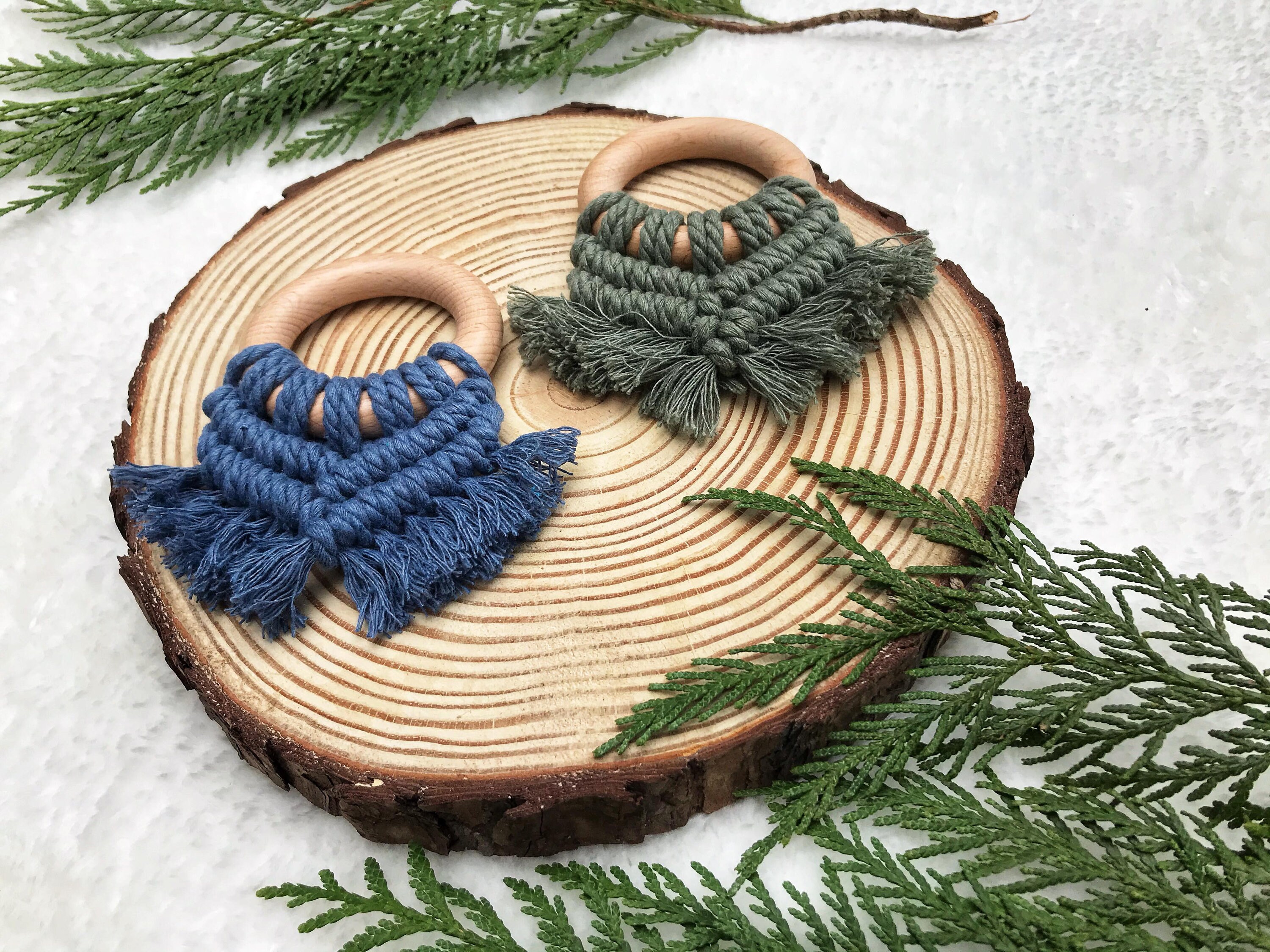 Two Macrame Teething Rings Baby Shower Gift Baby Registry Baby Nursery ...