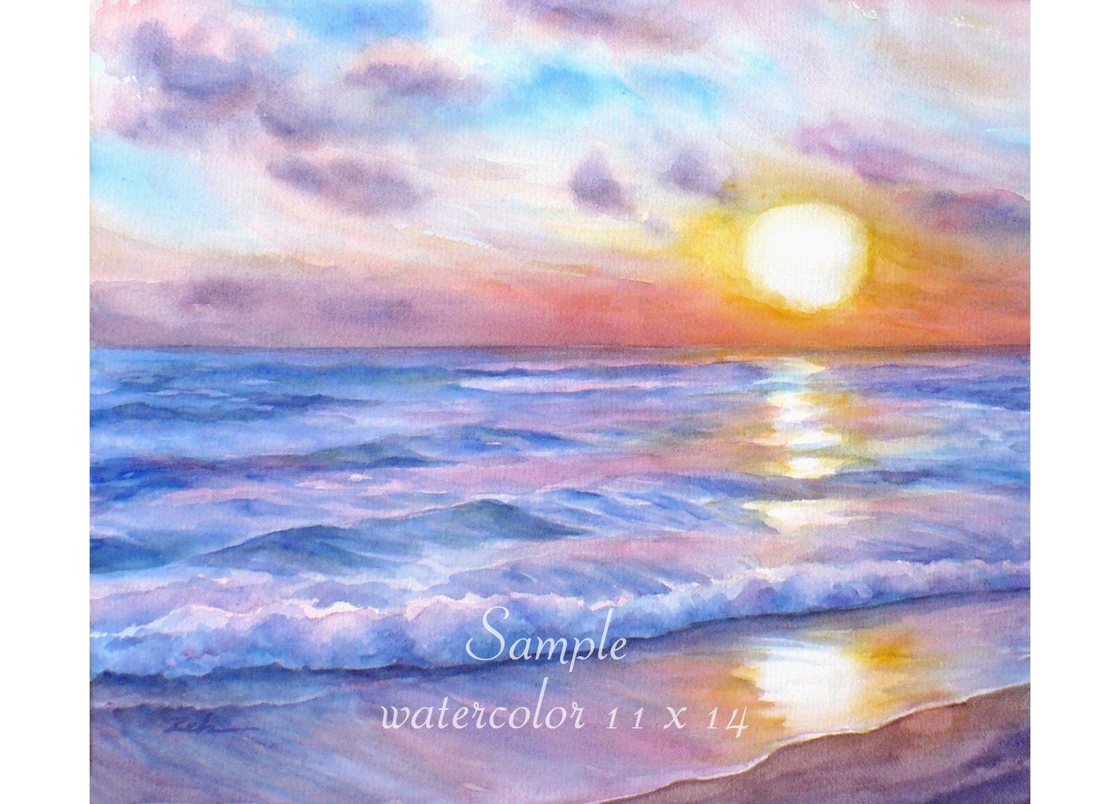 Custom Watercolor Sunset Landscape Beach or Seascape Painting From ...