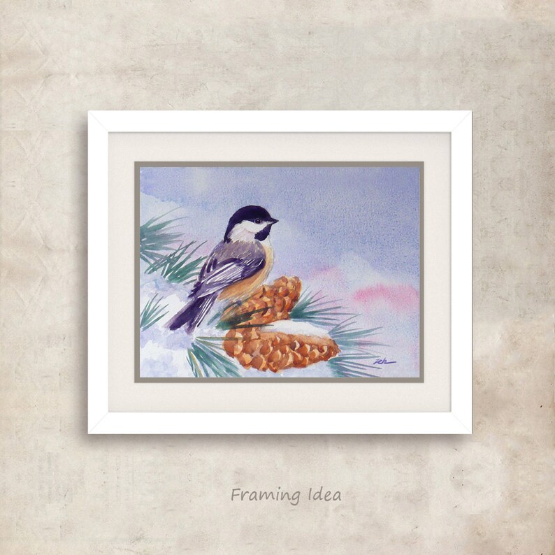 Chickadee Print From Watercolor Painting Bird in Snow Art - Etsy