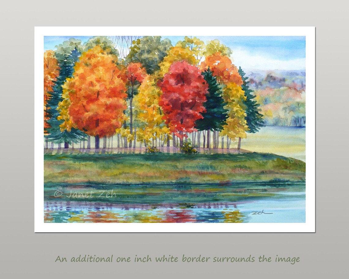 Fall Foliage Trees Pond Art Print Unframed Landscape | Etsy