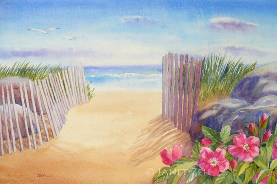 Beach Print Watercolor Seascape Painting Beach Decor Coastal | Etsy