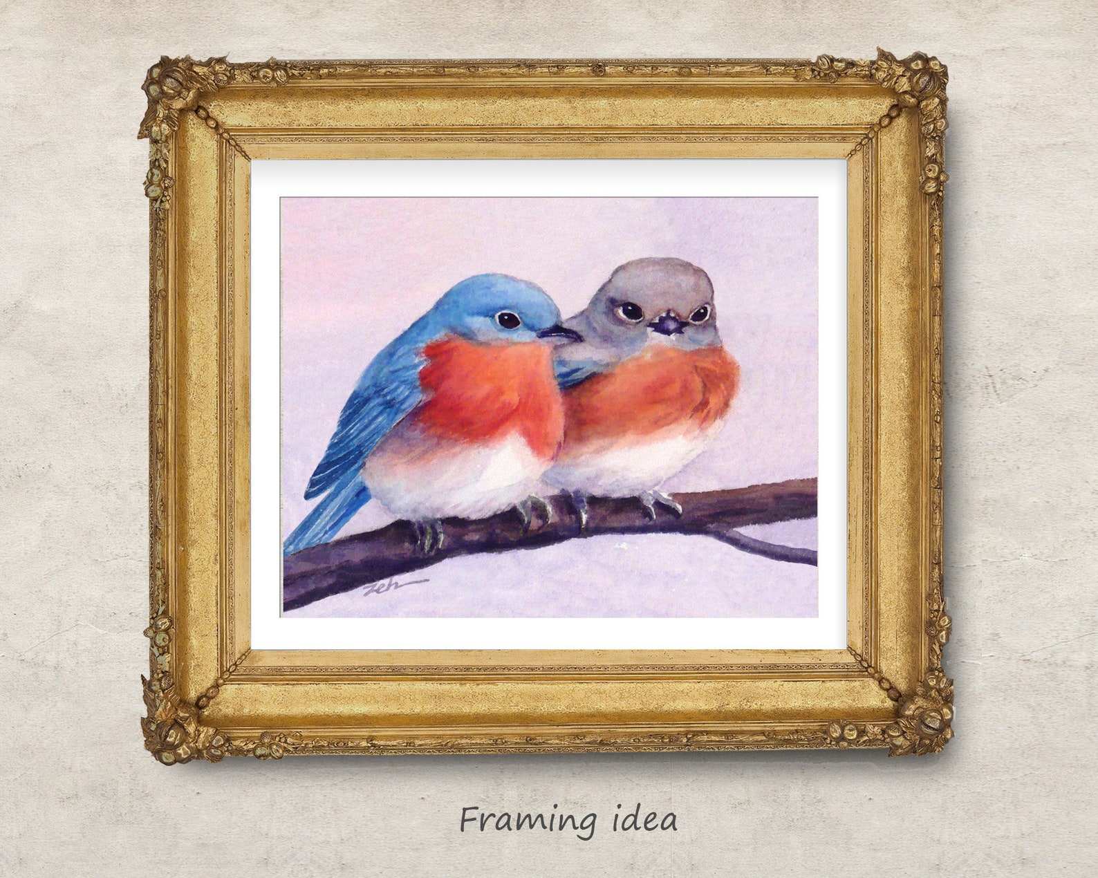 Two Bluebirds Art Print Cute Couple Watercolor Wall Decor - Etsy