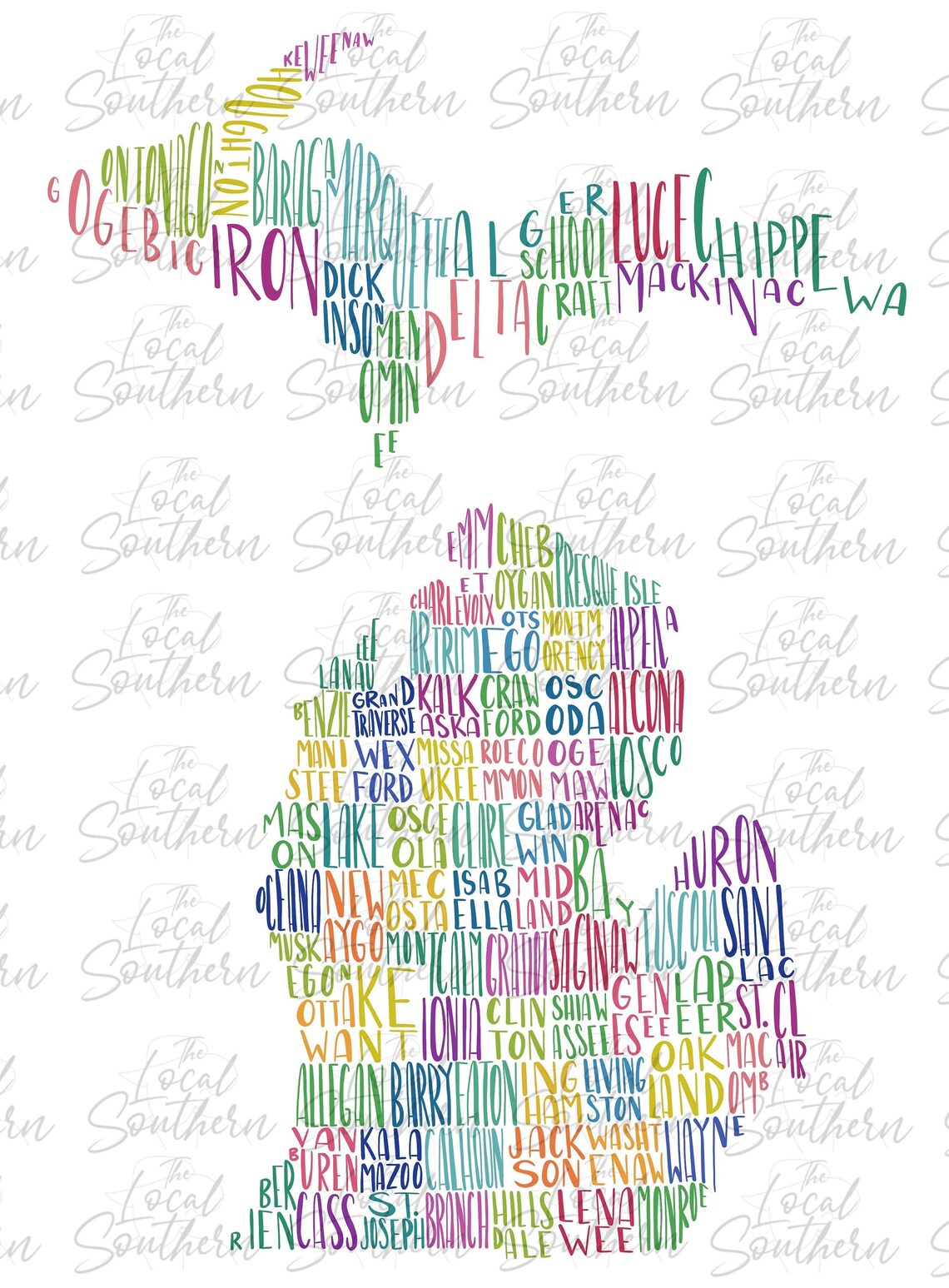 DIGITAL State of Michigan Colorful Counties Hand Lettering PNG - Etsy