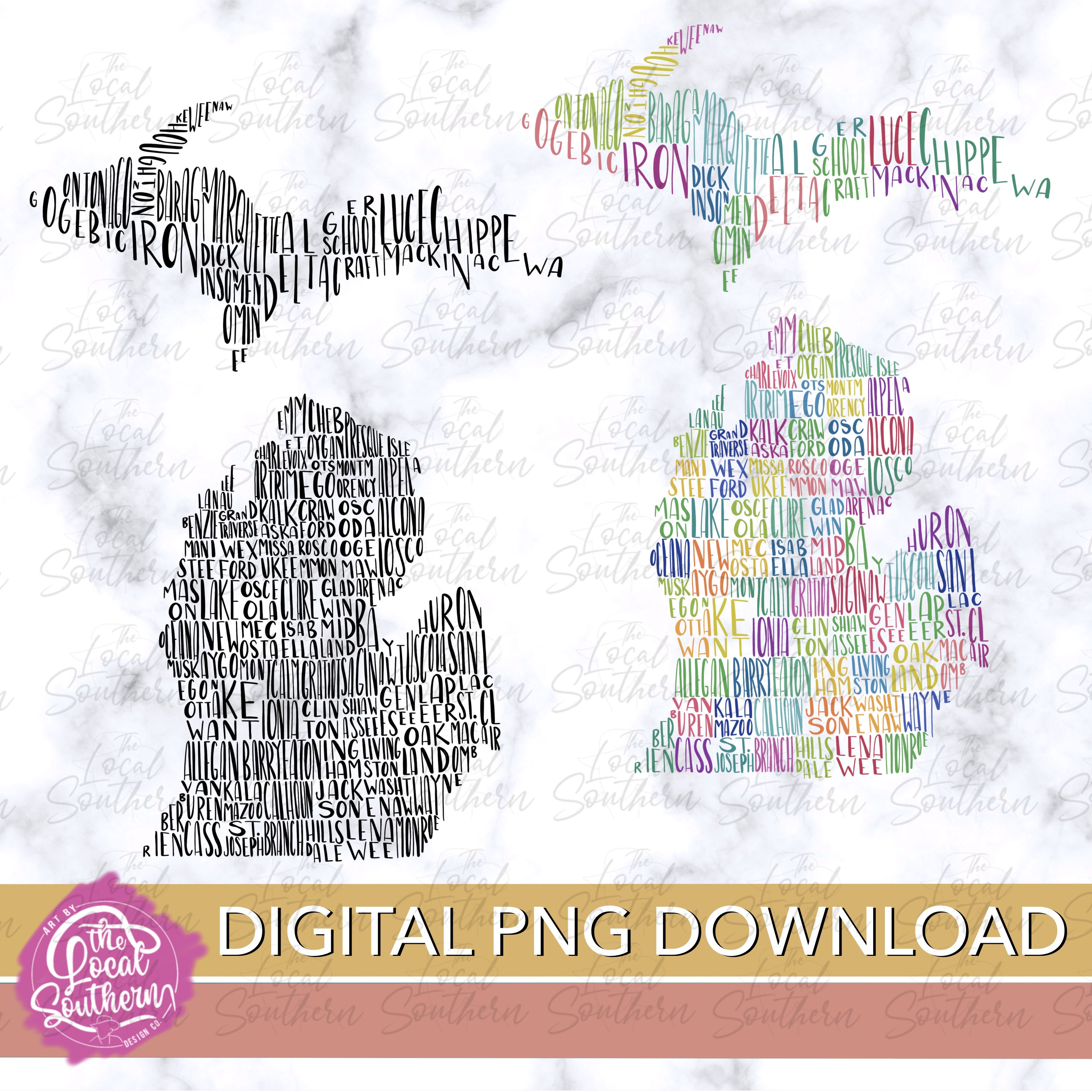 DIGITAL State of Michigan Colorful Counties Hand Lettering / Color and ...