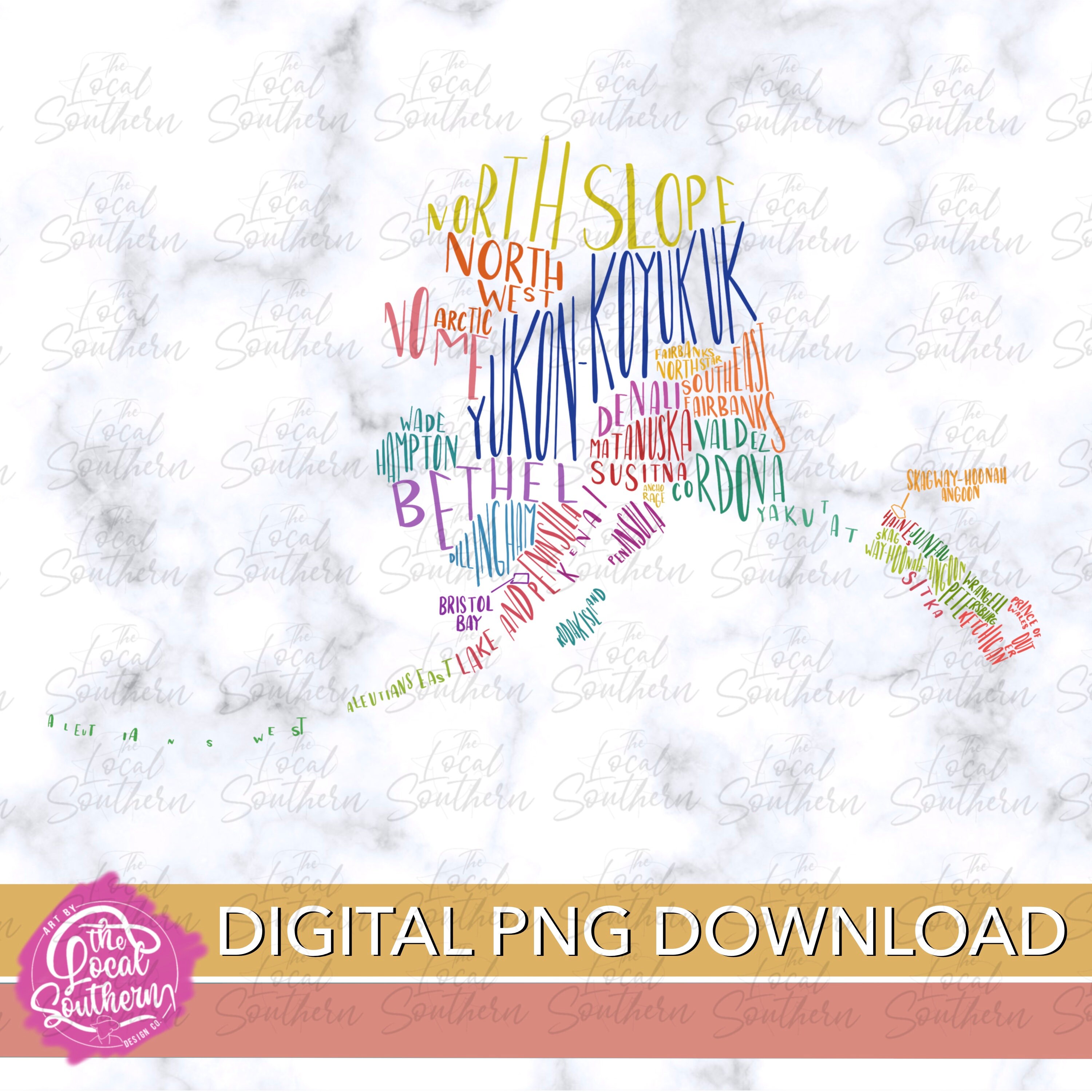 DIGITAL State of Alaska Colorful Counties Hand Lettering / Color and ...