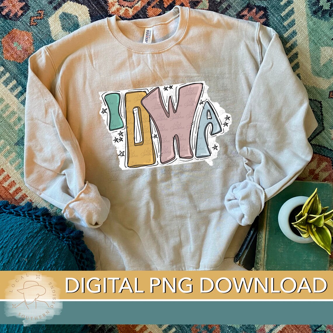 DIGITAL Hand Drawn Lettering Retro State of Iowa PNG FILE - Etsy
