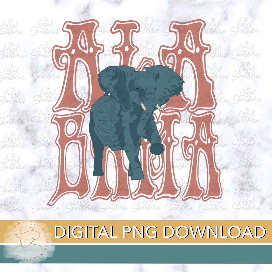 DIGITAL State of Alabama Retro Letters With Hand Drawn Elephant PNG ...